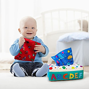 teytoy My First Baby Tissue Box, Soft Stuffed High Contrast Crinkle Montessori Square Sensory Toys Juggling Rainbow Dance Scarves for Toddler, Infants, Newborns and Kids Educational Preschool Learning