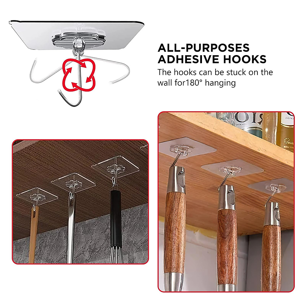 Vsezund 10 Pack Wall Hooks for Hanging 33lb(Max) Heavy Duty Self Adhesive Hooks Transparent Waterproof Sticky Hooks for Keys Bathroom Shower Outdoor Kitchen Door Home Improvement Utility Hooks