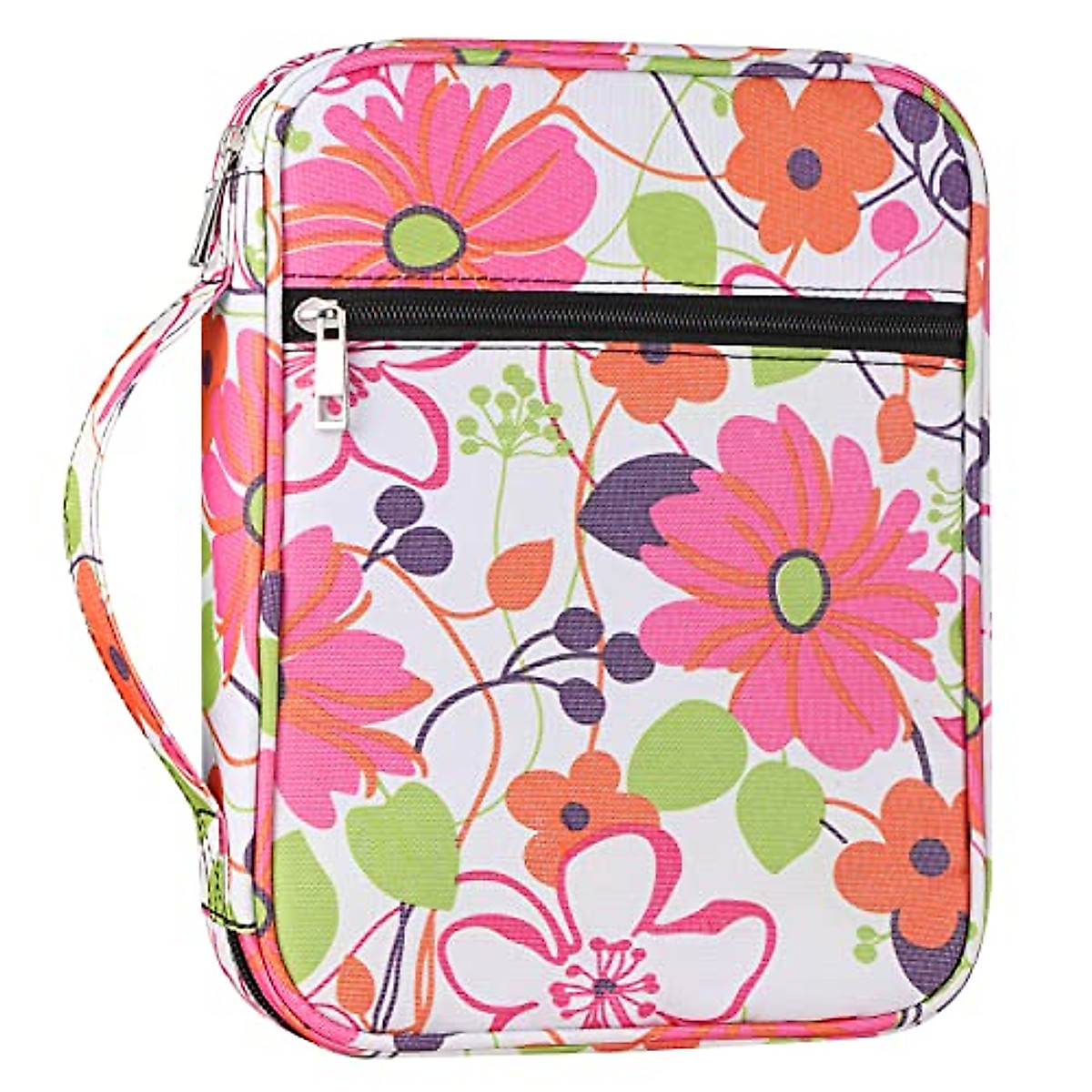 Floral Bible Cover, Carrying Book Case Church Bag Bible Protective with Handle and Zippered Pocket, for Men Women Father Kids 10.4" x7.8"x2.2"