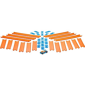 Hot Wheels Track & Toy Cars, Dual-Track Racing for 1 or 2 Players with Additional Track Pieces Plus 2 1:64 Scale Vehicles, Super Speed Blastway Set & Track Builder Straight Track Bundle