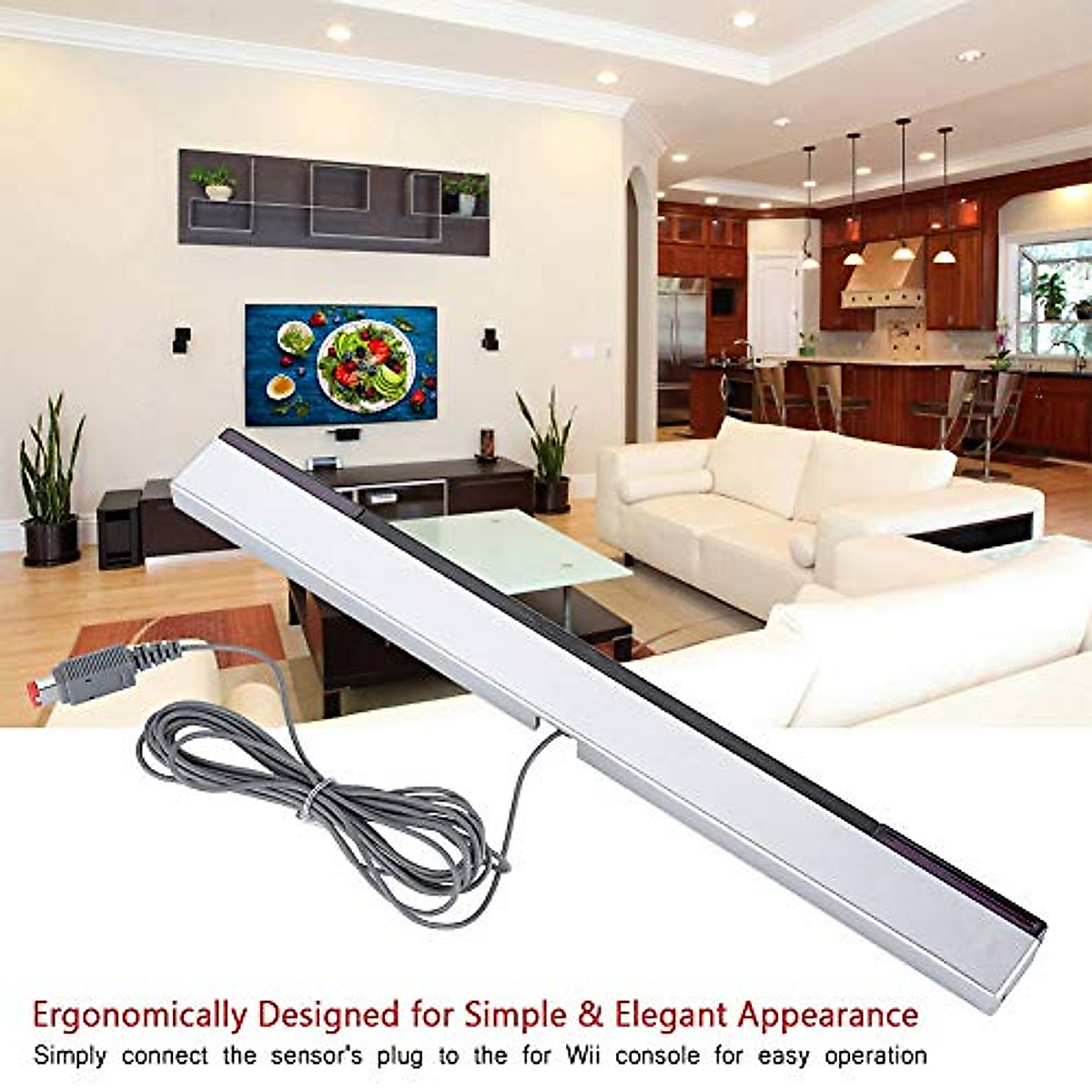 ASHATA Game Console Sensor Bar, Replacement Wired Infrared Signal Ray Sensor Bar Wired Receiver for Game Console, Includes Clear Stand