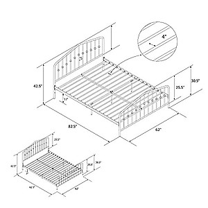 Novogratz Bushwick Metal Bed with Headboard and Footboard | Modern Design | Queen Size - Grey