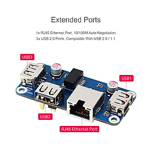 Ethernet/USB HUB HAT for Raspberry Pi 4 B/3 B+/3A+/2B/Zero/Zero W/Zero WH, with 1x RJ45 10/100M Ethernet Port, 3X USB 2.0 Ports Compatible with USB 2.0/1.1