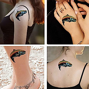 Dopetattoo Realistic Tattoos Temporary Tattoos 6 Sheets Realistic of the Rainbow Trout Jumping Out Water Sketch Tattoo Stickers for Adult Kids Women Men Arms Legs Chest Waist Neck Rainbow Tattoo