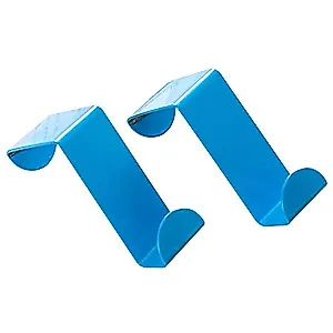 JCBIZ 2-Pack Over The Door Hooks Stainless Steel Seamless Nail-Free Bathroom Kitchen Home Office Z Shape Single Colorful Back Door Hook Rack Hanger Organizer for Cloth Bag Towel Scarf Hat Blue