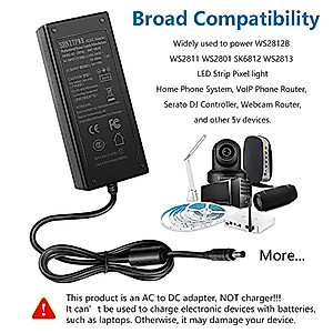 SHNITPWR 5V Power Supply 5 Volt 10A 50W AC 100V ~ 240V to DC Power Adapter Converter Transformer 5.5x2.5mm Plug for WS2812B WS2811 LED Pixel Strip Light Controller Raspberry Pi Webcam Router USB-HUB