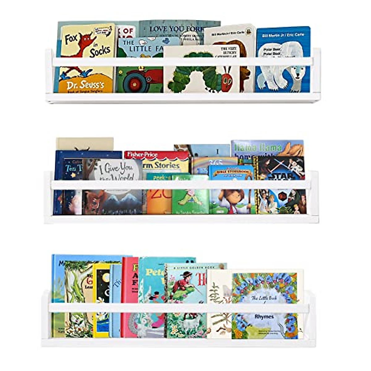 AZSKY White Floating Bookshelf 24 Inches of 3 Nursery Bookshelves Wall Mounted Floating Shelf for Kids Room Cosmetic Storage Shelves Bathroom Storage Shelves Display Shelf Toy Storage Shelves