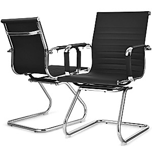 Giantex Conference Chair Set of 2 Heavy Duty PU Leather W/Protective Arm Sleeves and Sled Base Office Chair for Waiting Room,Conference Room,Guest Reception Guest Chairs (2 Pack, Black)