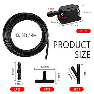 Front Windshield Washer Nozzles Kit,2Pcs 4Holes Arm-mounted Windshield Washer Nozzle+4 Pcs Hose Connectors+4M Washer Fluid Hose Automotive Replacement Windshield Wiper Nozzles for Lorry
