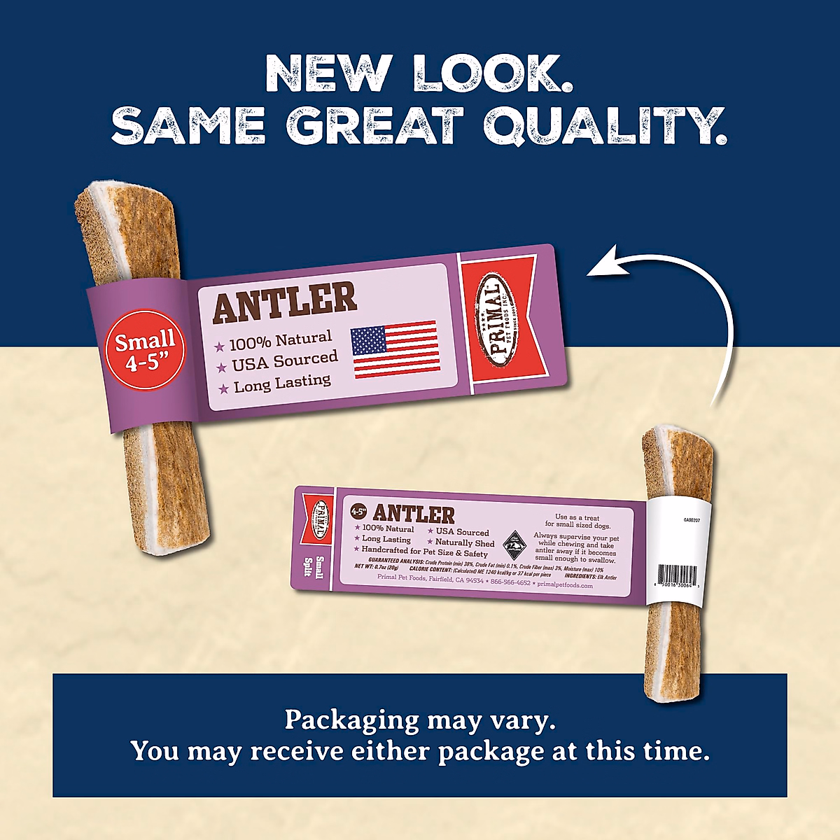 Primal Antlers for Dogs - Grade A Split Elk Antlers for Small Dogs up to 15 lb - Natural Dog Chews for Aggressive Chewers - Naturally Shed Antlers - Long Lasting Dog Bones - 1 ct