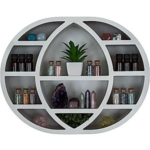 Crescent Moon Shelf Decor - Wooden Moon Shelf for Crystals, Stones & Essential Oil Display, Moon Phase Wall Decor, Crystal Shelf Display, Boho Shelf for Bedroom - Patented - 17 x 14 x 3.5 in. (White)