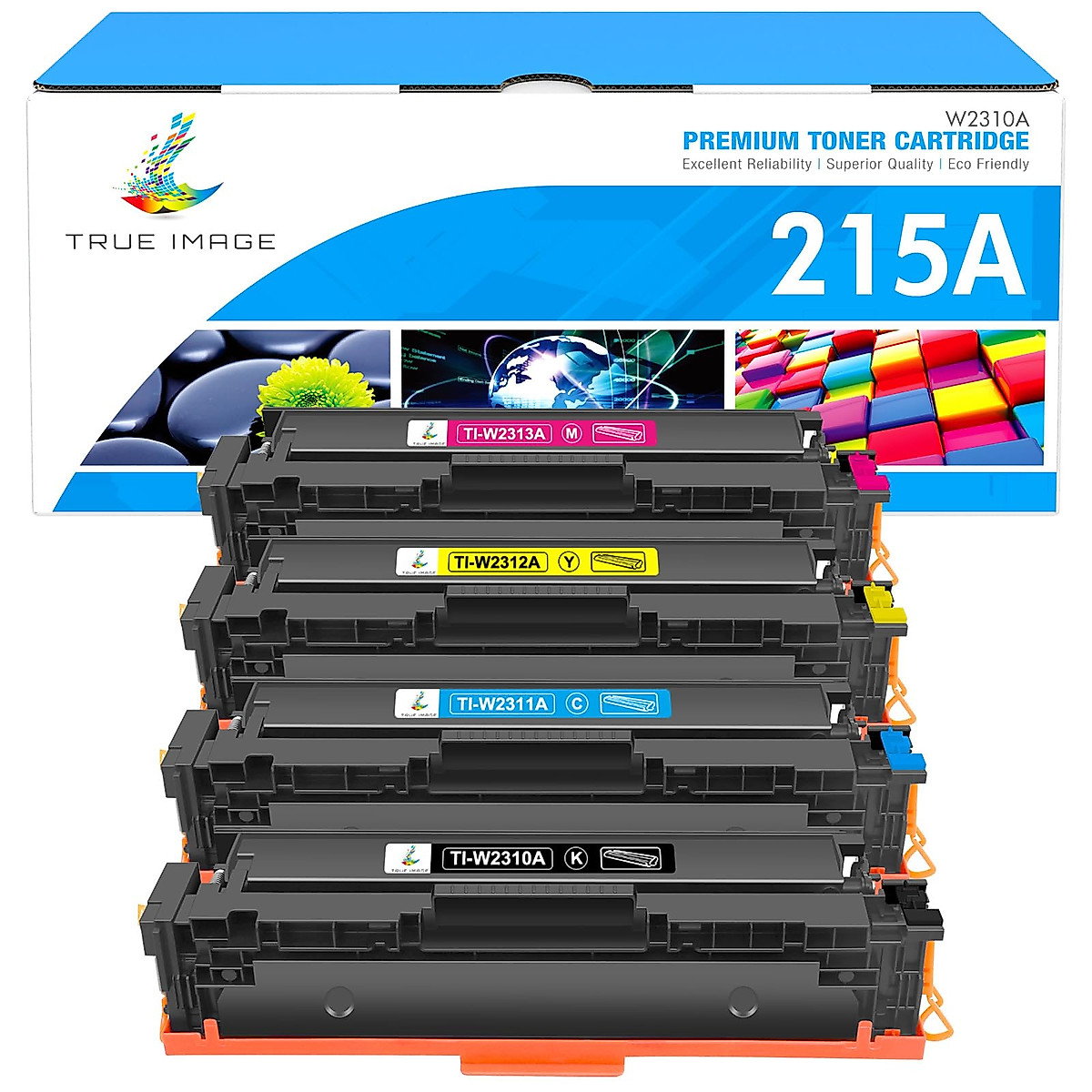 TRUE IMAGE Compatible Toner Cartridge Replacement for HP 215A W2310A for HP Color Pro M182nw M183fw M155 W2311A W2312A W2313A Printer Toner (Black Cyan Yellow Magenta, 4-Pack)