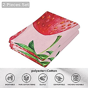 Summer Strawberry Bath Towel Set of 2 Red Fruit Pattern Towels for Kitchen Bathroom Decor High Absorbent Soft