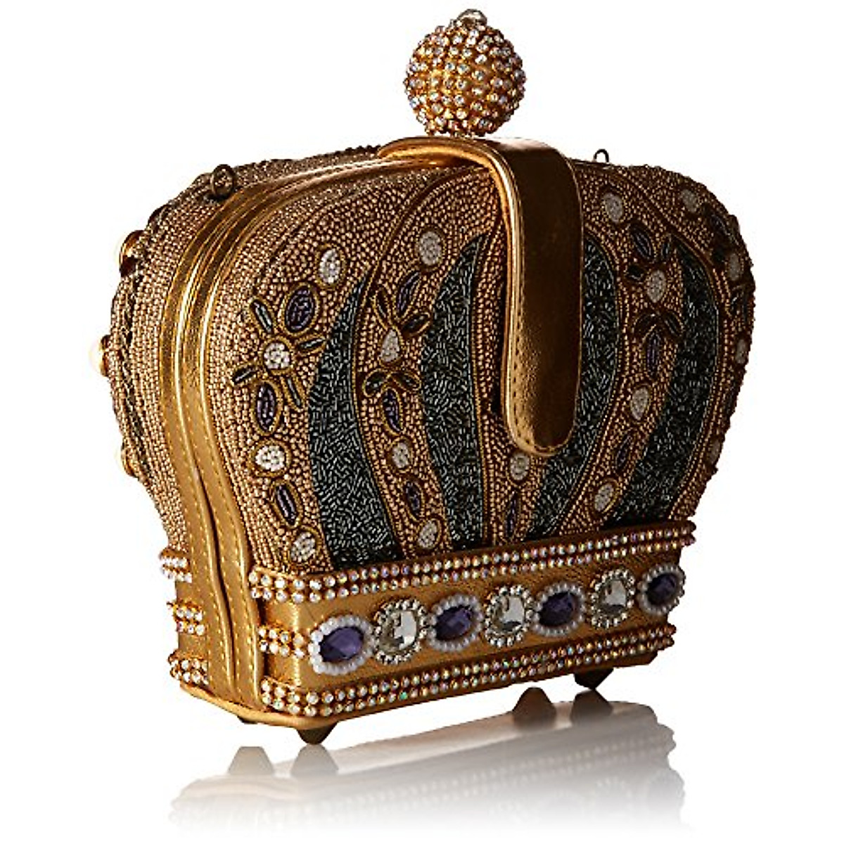 Mary Frances Queendom Beaded Jeweled Royal Crown Shoulder Handbag Purse, Gold