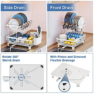 MOUKABAL White Dish Drying Rack- Durable Large Dish Racks for Kitchen Counter, Dish Drainer with Drainboard,Kitchen Organization and Storage for pioneer woman kitchen accessories (2 Tier