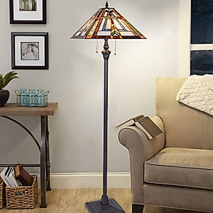 Thatyears Tiffany Floor Lamp 2-Light 16" Wide Mission Antique Style Stained Glass Lampshade for Living Room Bedroom