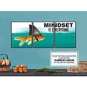 Mindset is Everything Motivational Posters - Motivational Wall Art - Home Office Decor - Entrepreneur Gifts - Inspirational Wall Decor - Uplifting Self-Improvement Positive Quote - Shark Goldfish