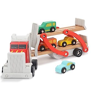 TOP BRIGHT Wooden Car Toys for 3 Year Old Boy Gifts Toddler Boys Truck and Car Ramp Toy with 4 Mini Cars