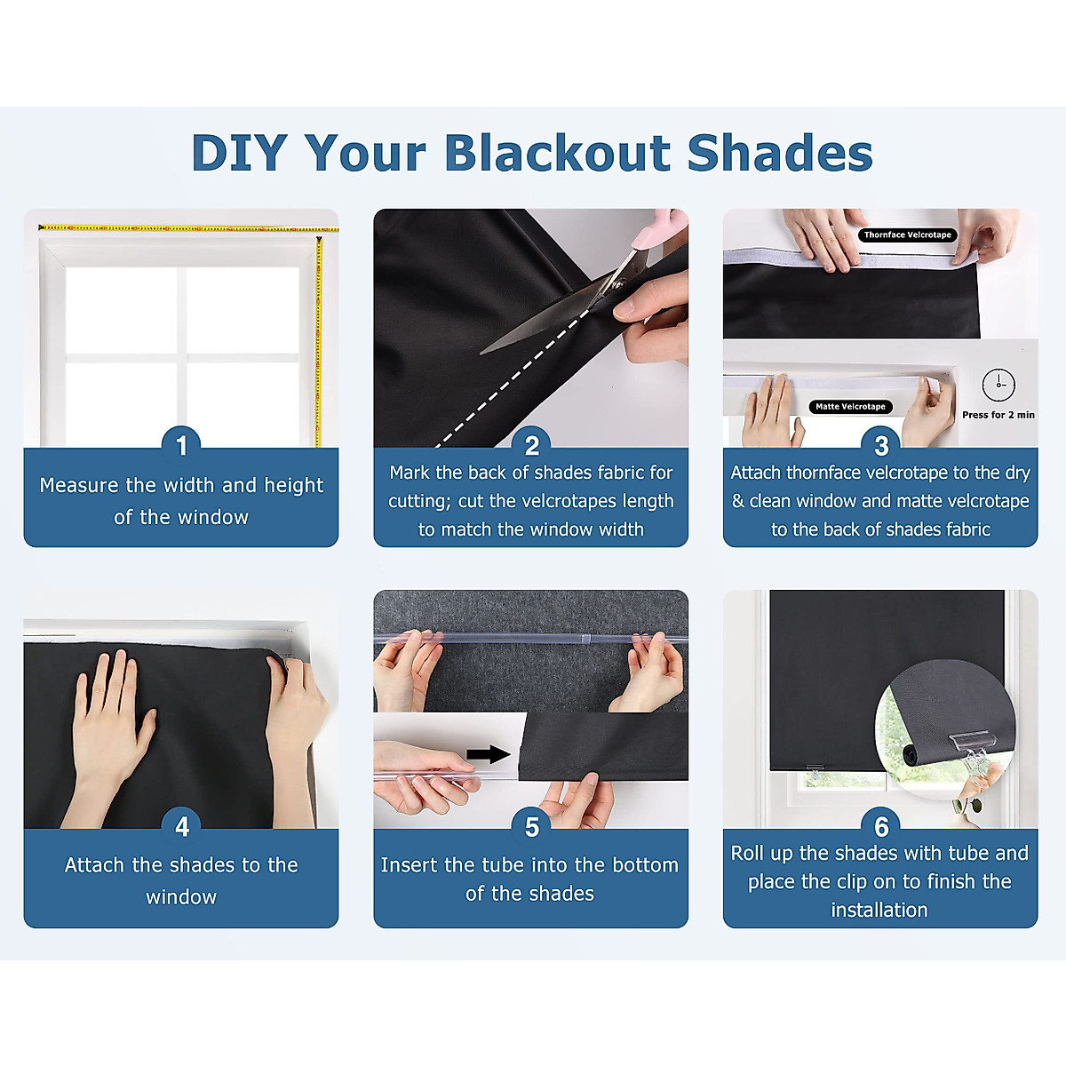 LazBlinds 100% Blackout Roller Shades, No tools No Drill Cordless Blinds for Windows, Thermal Insulated UV Protection Privacy Window Shades for Bedroom (36''W x 72''H, Black)