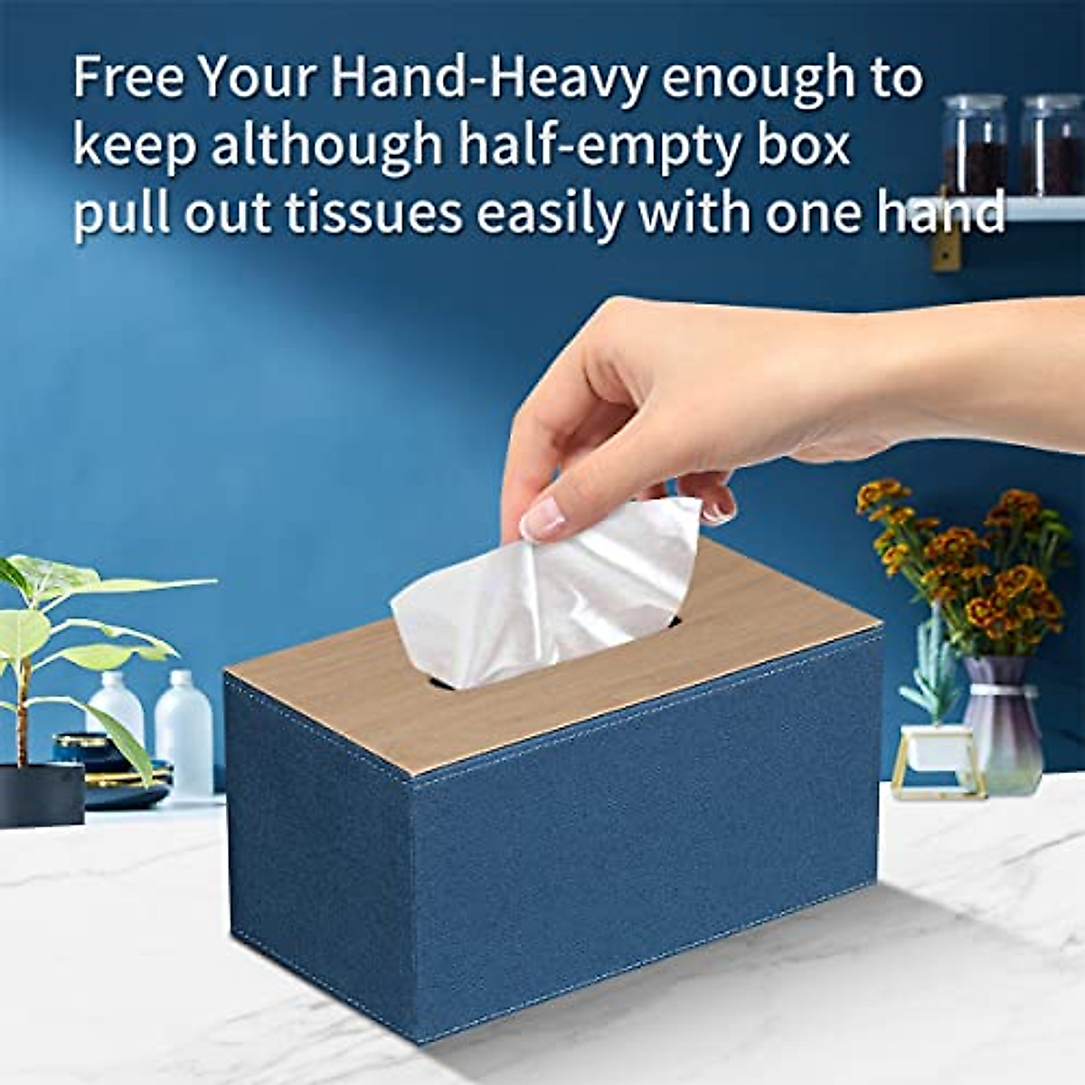 Tissue Box Cover Rectangular, 99% Compatible Upgrade Large Size, Decorative Tissue Box Holder for Bathroom/Vanity Countertop/Night Stand, PU Leather Tissue Dispenser for Napkin Facial Paper Towel
