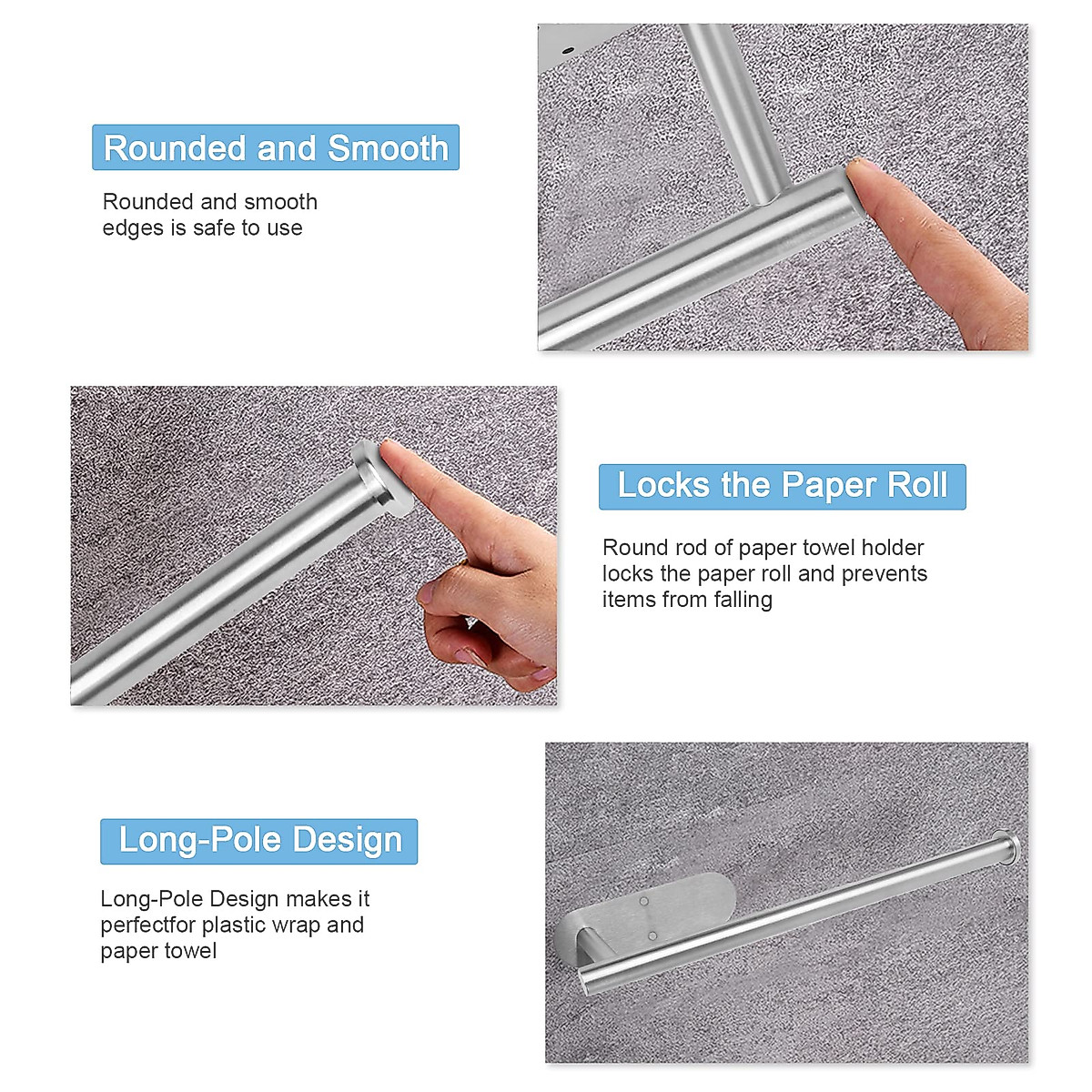 Paper Towel Holder Under Cabinet, DIGHEIGG Self Adhesive or Wall Mount Paper Towel Holder Under Counter Hanging Stand for Kitchen, Bathroom, Home Kitchen Organization(13Inch, Silver)