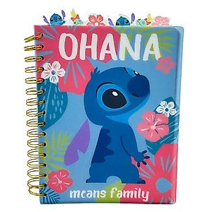 Innovative Designs Disney Stitch Tab Journal Notebook Ohana Spiral Bound, 144 Lined Pages, 8 x 7 inches, Blue