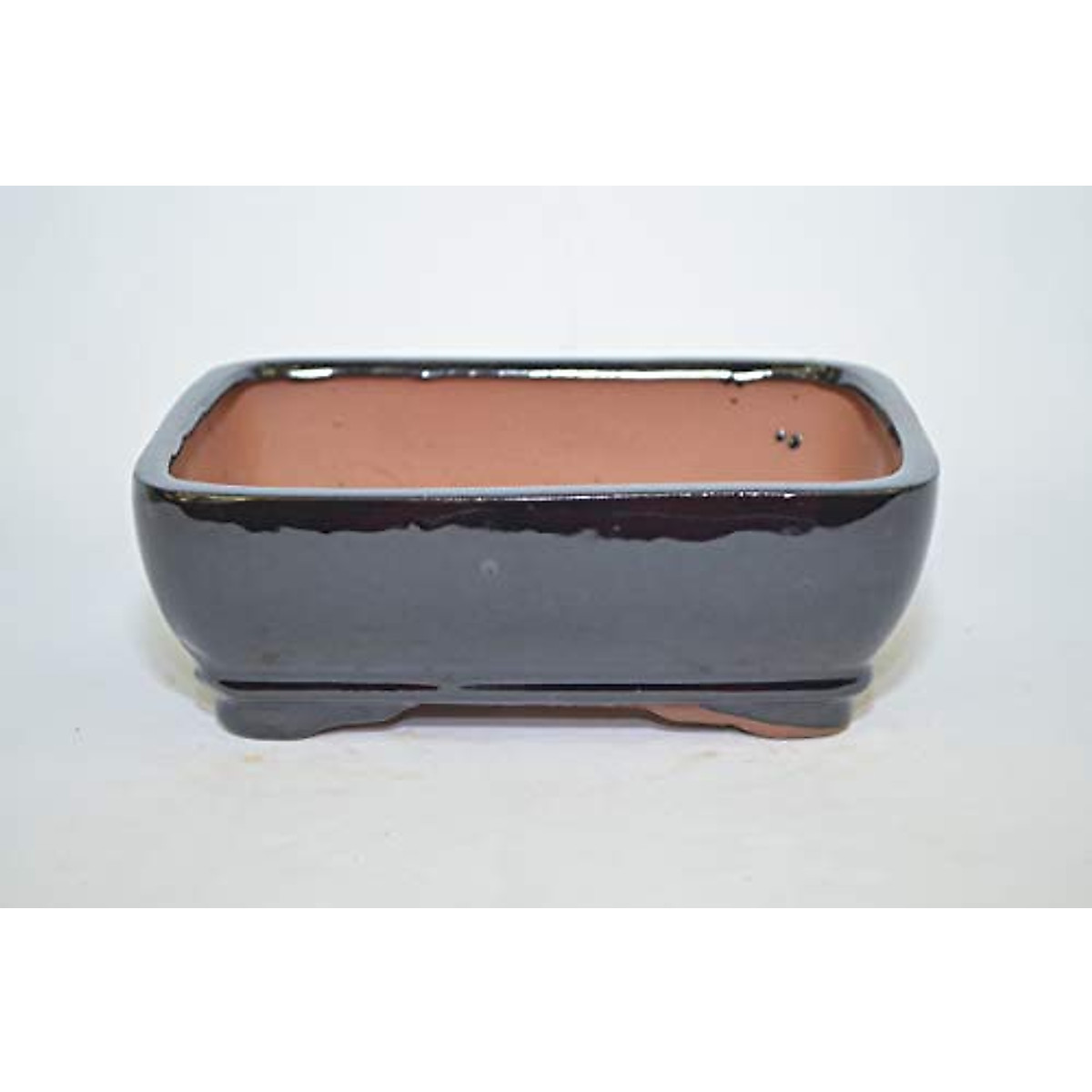 Bonsai Ceramic Pot 7", Black Color, Rectangle Shape, Glazed with draining Holes.