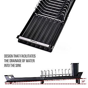 Erreke Small Dish Drying Rack, Compact Dish Drying Rack, Small Dish Rack, Drains into Sink, Non-Slip Feet, Expandable Adjustable Size 11x8 inches (Black)