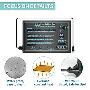 HYDGOOHO Reptile Heat Pad with Thermostat Under Tank Terrarium Heater MET Approved Waterproof Heat Mat Terrarium Accessories for Snake Lizard Hermit Crab Turtle Frog Spiders (8X12`` Pad +Thermostat)