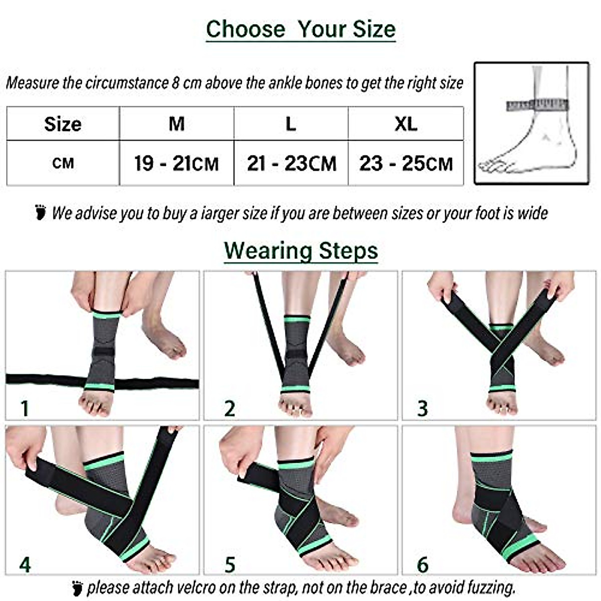 Ankle Support Brace, Adjustable Compression Ankle Support, for Men Women Achilles Tendon Support and Plantar Fasciitis, Stabilize Ligaments, Eases Pain Swelling and Sprained Ankle Pain (Medium)