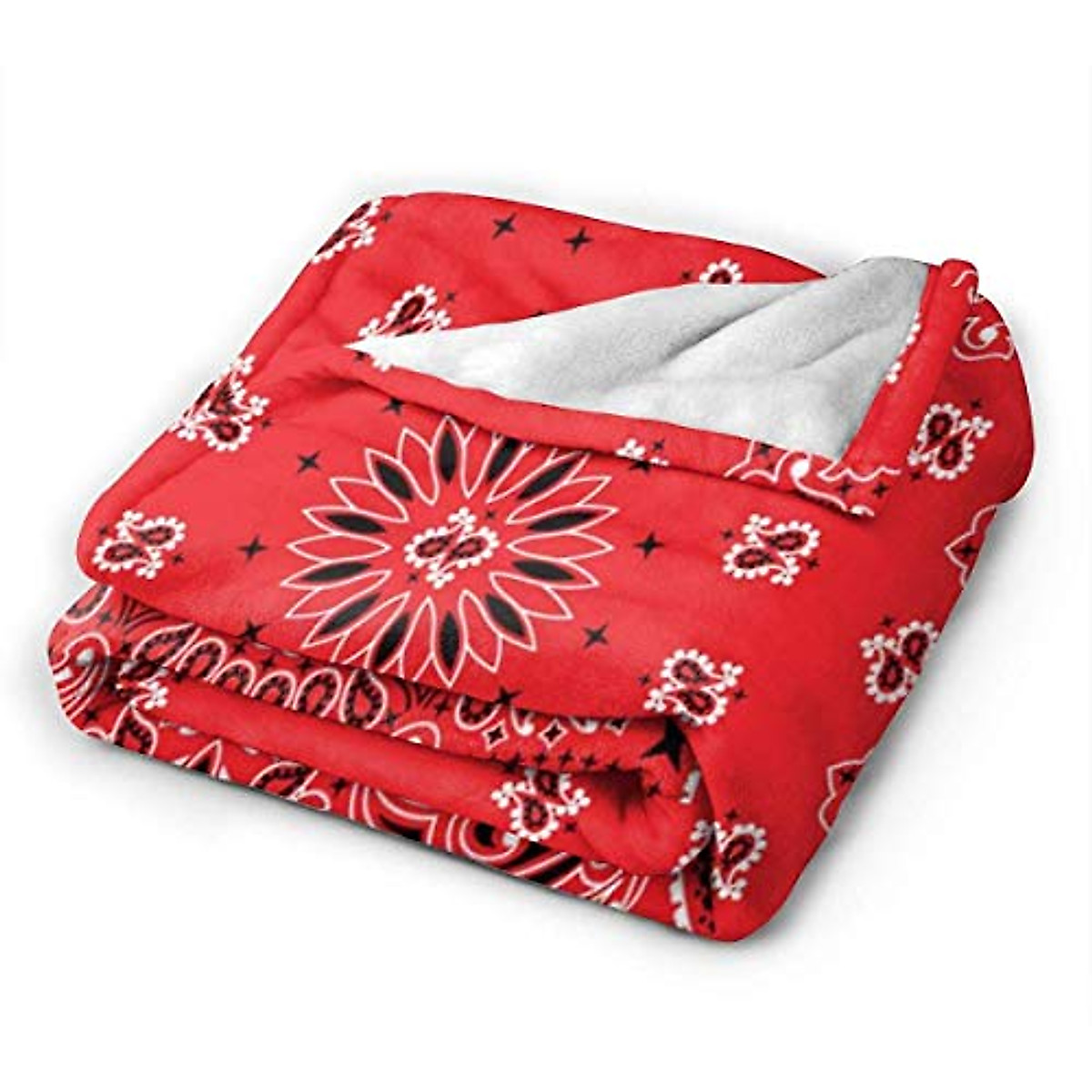 Bandana Colorful Red Paisly Fleece Throw Blanket Warm Super Soft Cozy Fuzzy Blanket Lightweight for Couch,Sofa,Bed All Season…