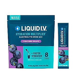 Liquid I.V.® Hydration Multiplier® - Concord Grape - Hydration Powder Packets | Electrolyte Powder Drink Mix | Convenient Single-Serving Sticks | Non-GMO | 1 Pack (16 Servings)