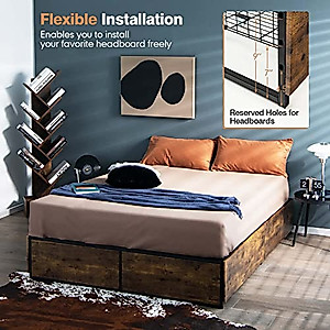 Giantex Queen Size Bed Frame with 4 Drawers, Industrial Metal Platform Bed Frame with Footboard, Reserved Holes for DIY Headboard, Heavy-Duty Mattress Foundation, No Box Spring Needed, Easy Assembly