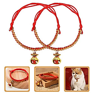 Ipetboom 2pcs Dog Cat Bell Collar Pet Neck Collar with Bell Adjustable Red String Leash Collar for Cats Kitten Puppy Small Medium Dogs