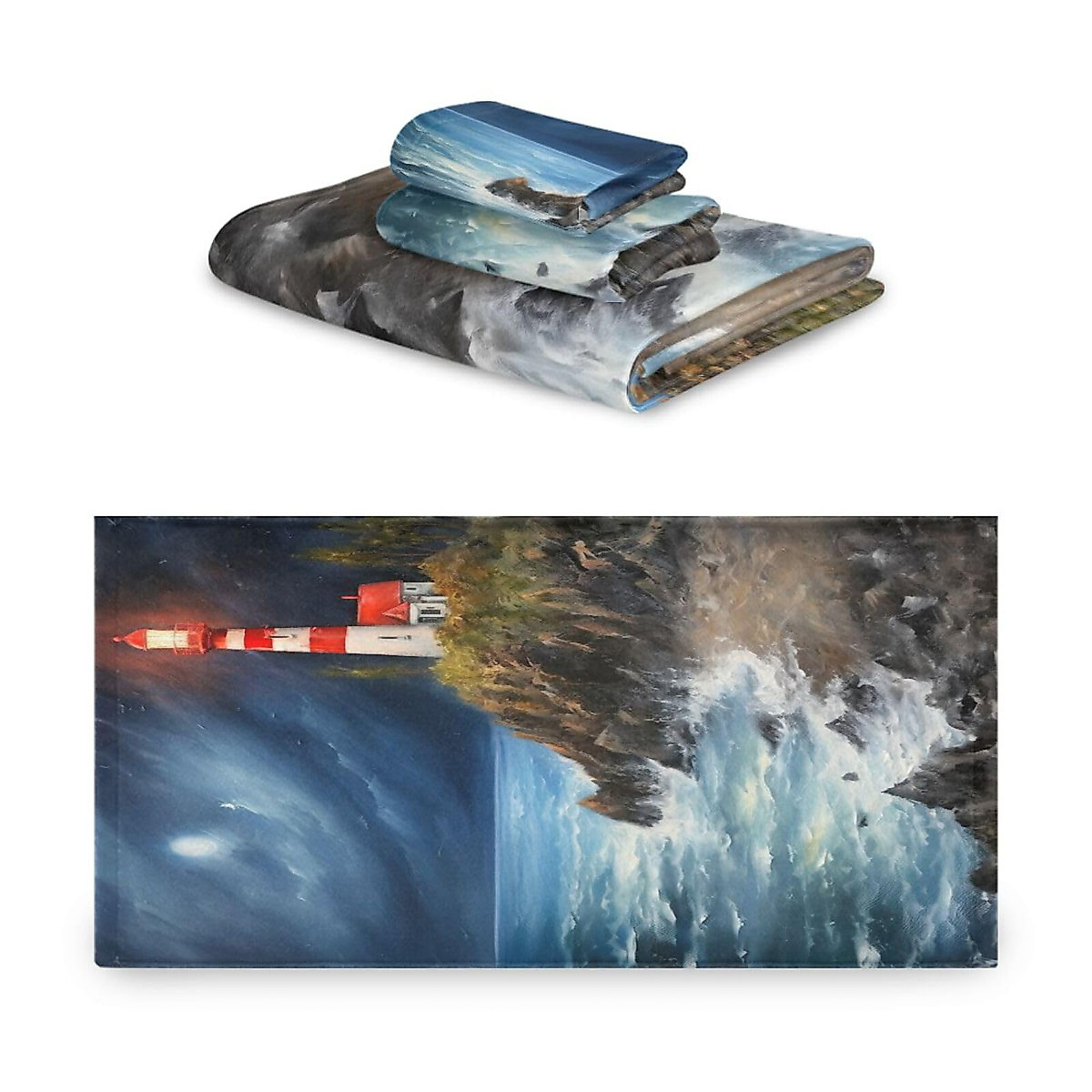 Flradish Lighthouse Towels 3 Pack Bath Towels for Bathroom Set Soft Cotton Highly Absorbent Lightweight & Quickdry Towel Set 1 Bath Towel,1 Hand Towel,1 Washclothe