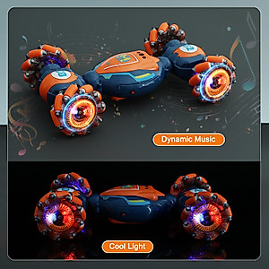 QXHOL Gesture Sensing RC Stunt Car - Boys Toys Age 6-8-12, 4WD Hand Controlled Remote Control Twist Car with Light & Music, Cool Birthday Presents and Ideas Gifts for Kids Age 7 9 10 11 12 Years Old