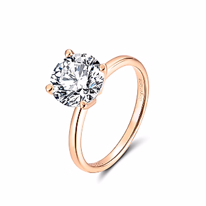 Amore 1CT 2CT 3CT DEW Solitaire Moissanite Engagement Ring by Ginger Lyne Choice of White Yellow or Rose Gold over Sterling Silver Wedding rings for women by Ginger Lyne