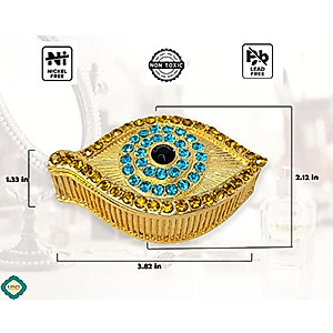 Swarovski Evil Eye Bracelets Box - Evil Eye Decor - Gold Bracelets Evil Eye Trinket Boxes, Gifts Golden Blue-Eye jewelry boxes for women & Girls -Travel Jewelry Organizer (Gold)