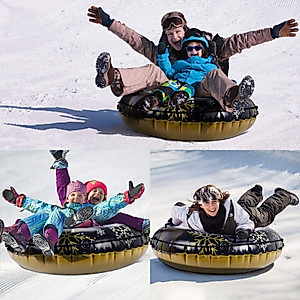 Mikiblue Snow Tube for Sledding Heavy Duty, Super 47'' Inflatable Sleds with Handles, Winter Outdoor Activities for Kids and Adults, Black