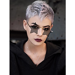 Frienda 4 Pairs Star Shape Sunglasses Star Shape Personality Sun Glasses Star Rimless Glasses for Women Men Party(Black, Yellow, Red, Purple)