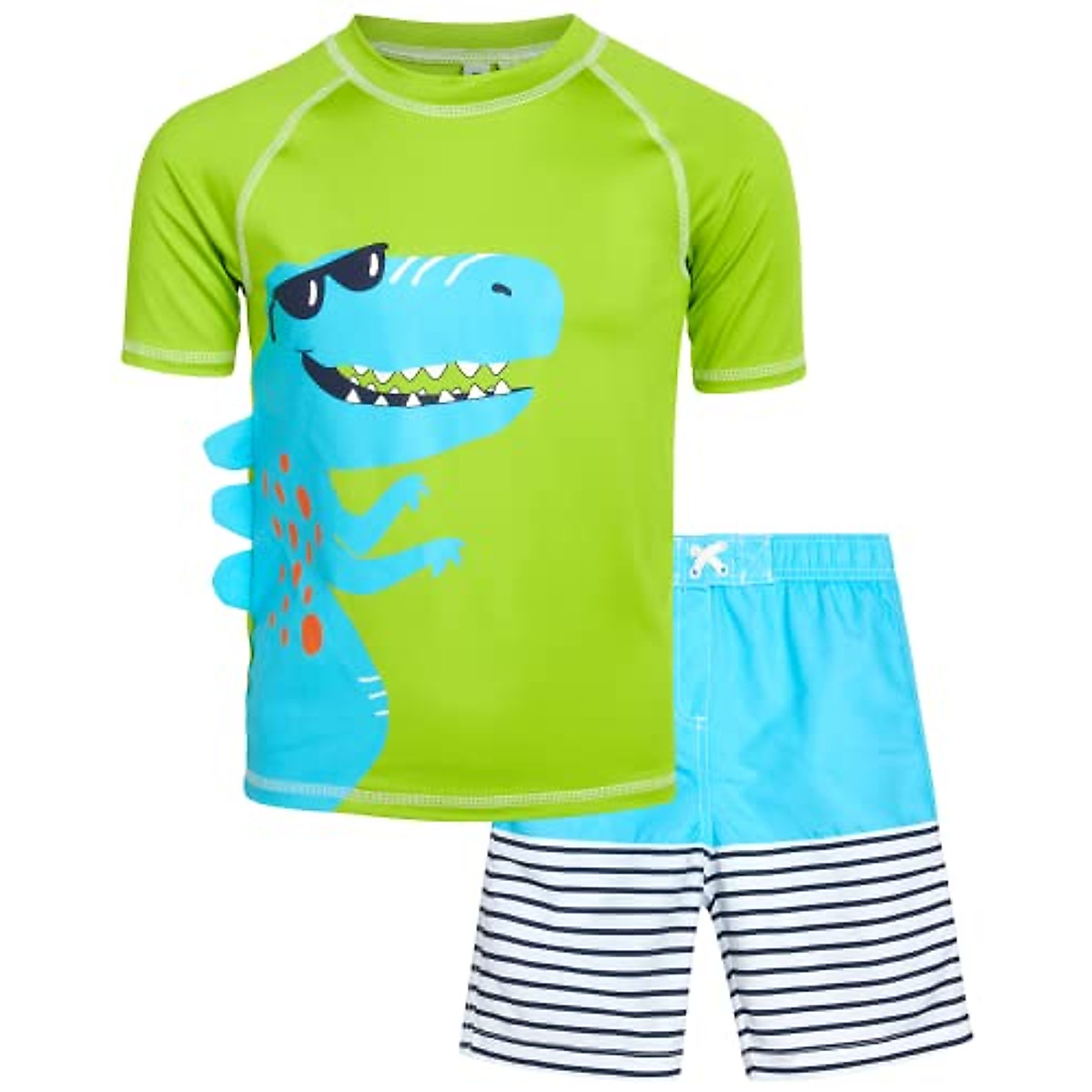 Wippette Baby Boy Rash Guard Swimsuit Set – 2-Piece UPF 50+ Dinosaur Bathing Suit for Boys (Infant/Toddler/Boy), Size 12 Months, BlueDino