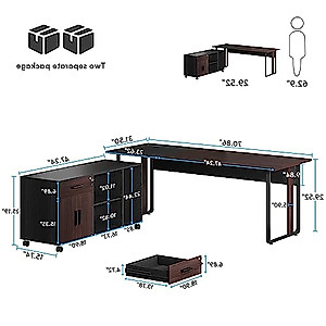 Tribesigns 70.8" Large Executive Office Desk with Lateral File Cabinet, L Shaped Office Desk with Drawers and Storage, Home Office Furniture Sets