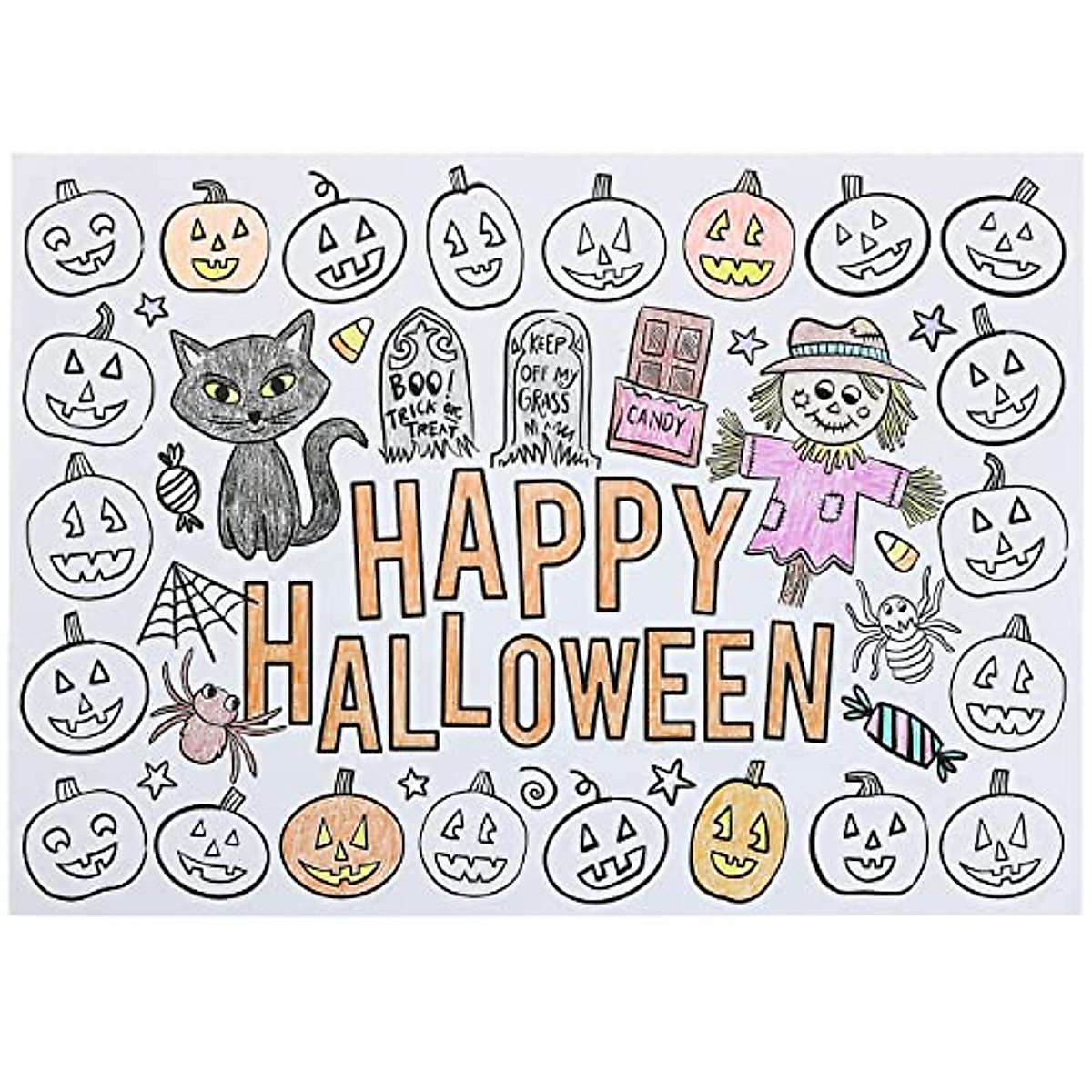 Iconikal Color-Your-Own 2-Sided Reversible Disposable Paper Place Mats, Happy Halloween, 14 x 10-Inches, 22-Count