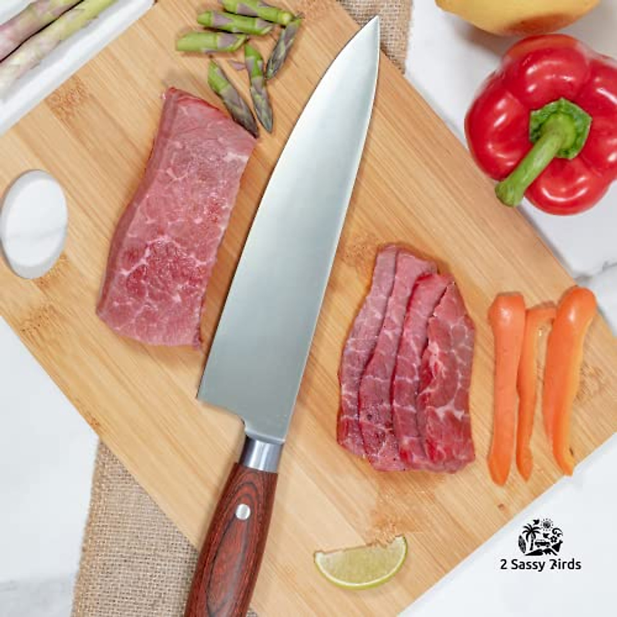 Chef Knife - 8 Inch Kitchen Knife with Stainless Steel Blade - Carving Knife for Meat and Vegetables - Knife for Kitchen - Professional Sharpness and Ergonomic Handle - Multipurpose Cooking Knife