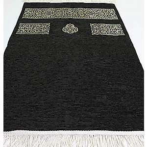 Modefa Turkish Islamic Prayer Rug - Chenille Praying Mat Sajada for Men and Women - Traditional Muslim Praying Carpet Janamaz - Ramadan or Eid Gift with Car Hanger - Luxury Woven Meccan (Black KB)