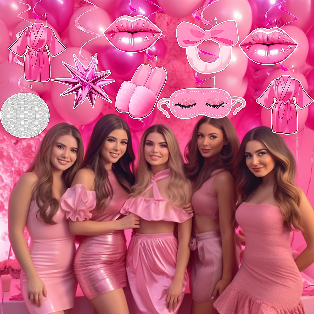 Pre-Strung Hot Pink Party Decorations Spa Party Decorations Spa Birthday Party Supplies for Girls Slumber Party Decorations Bachelorette Party Hanging Swirl Pajama Sleepover Party Decorations