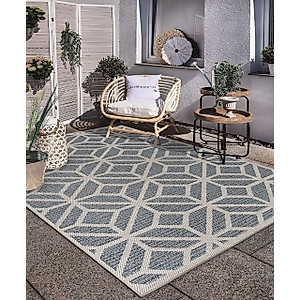 Rugshop Contemporary Geometric Rug for Patio, Dec, Balcony, Indoor/Outdoor Area Rug 7'10" x 10' Blue