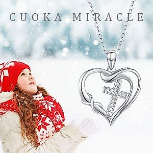 CUOKA MIRACLE Cross Necklace for Women 925 Sterling Silver Heart Infinity Pendant Faith Pendant Necklace Heart Cross Necklaces Jewelry Gift Mother Girlfriend Heart Necklace