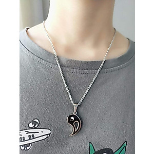 NewZenro 2 Pieces Yin Yang Bff Couples Pendant Necklace Chain for Women Mens Boys Personalized Matching Puzzle Diagrams Stainless Steel Necklaces 19.6" Gifts for Girlfriend Boyfriend Birthday Sister Xmas