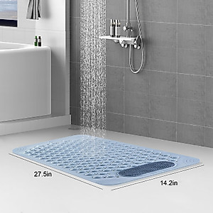 Bathmat Non Slip Resistant for Tub,Shower mat Rubber Bathtub mat, Non Slip Rubber Bathtub Mat, Machine Washable,Fast-Drying, Super Absorbent (27.5" x 14.2", Blue)
